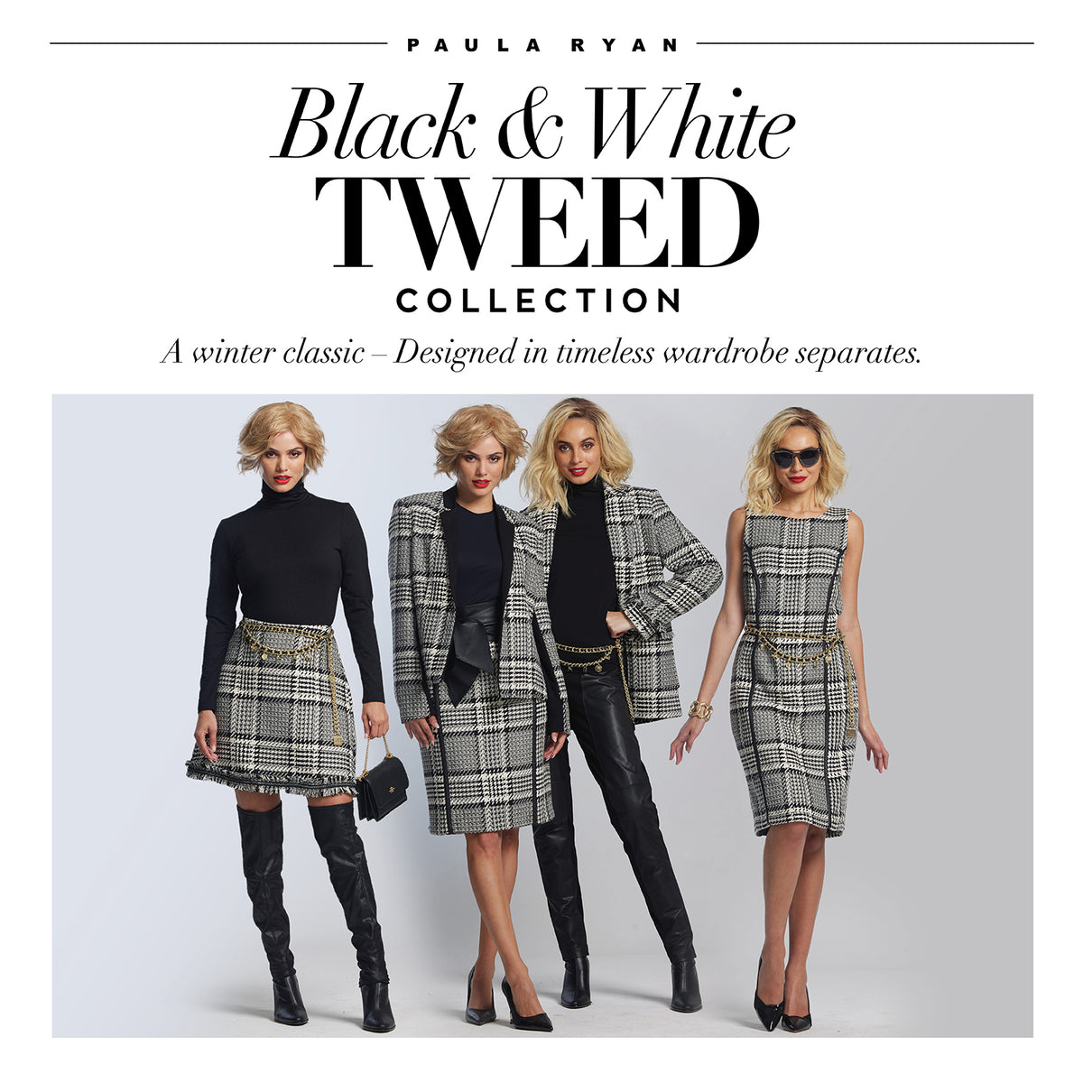 New from PAULA RYAN: Black & White Tweed Collection | Magpie Style