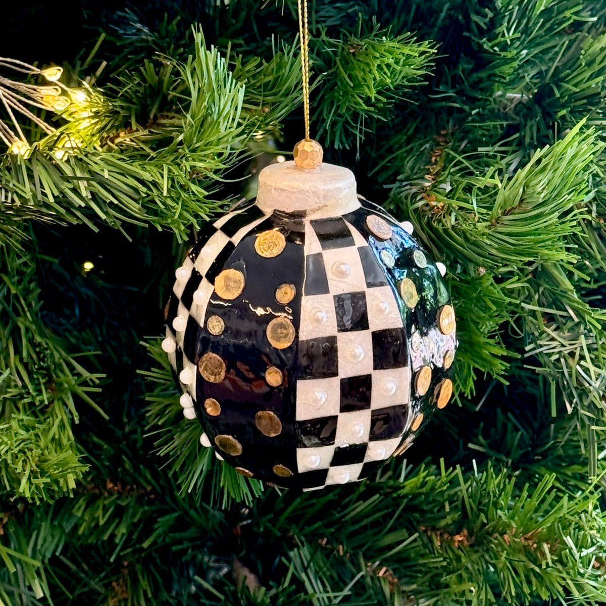 Checkered & Dotted Bauble - Black & Gold – Magpie Style